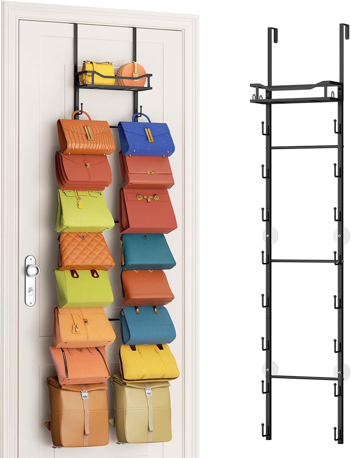Over The Door Purse Organizer - Mounted Rack with 16 Hooks and Metal ...