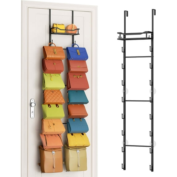 Over The Door Purse Organizer - Mounted Rack with 16 Hooks and Metal ...