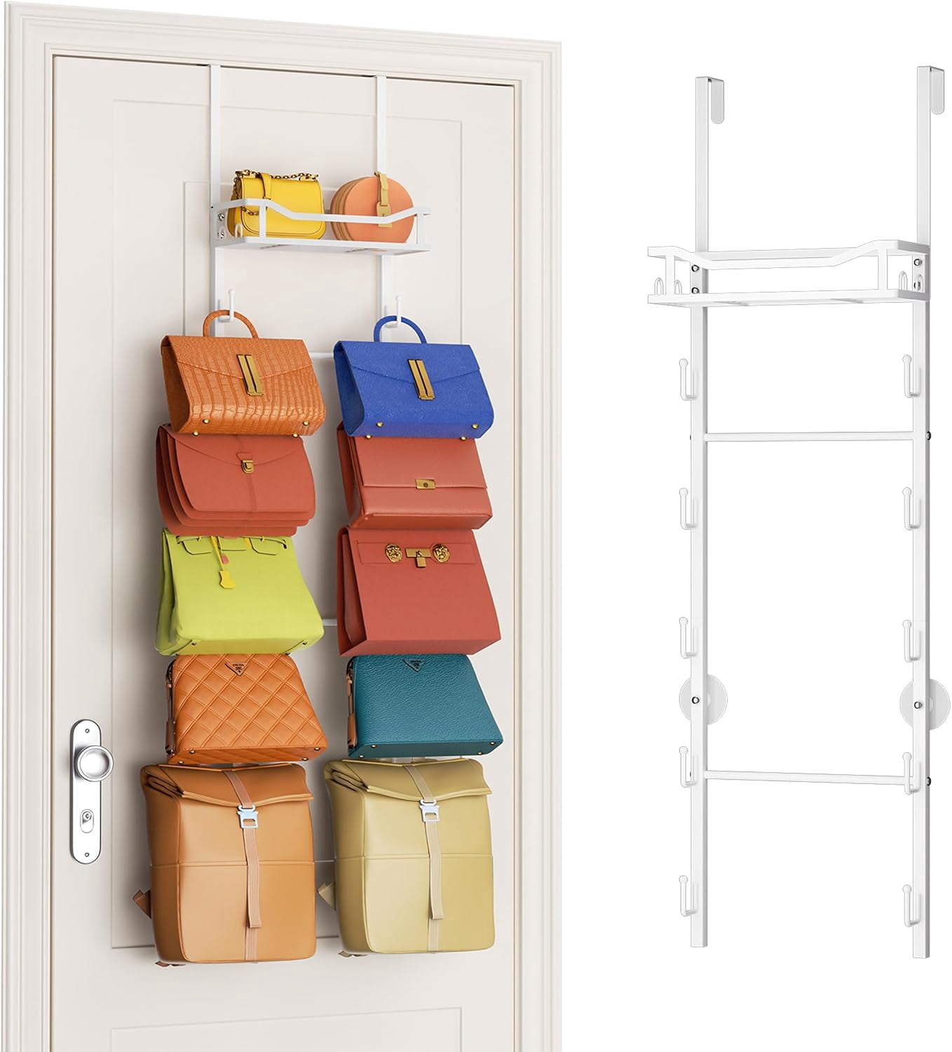 Over The Door Purse Organizer - Wall Mounted Purse Rack with 10 Hooks ...
