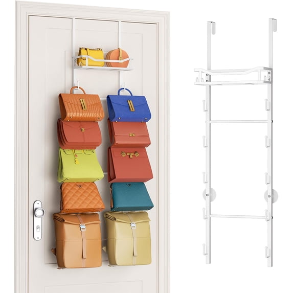 Over The Door Purse Organizer - Wall Mounted Purse Rack with 10 Hooks ...