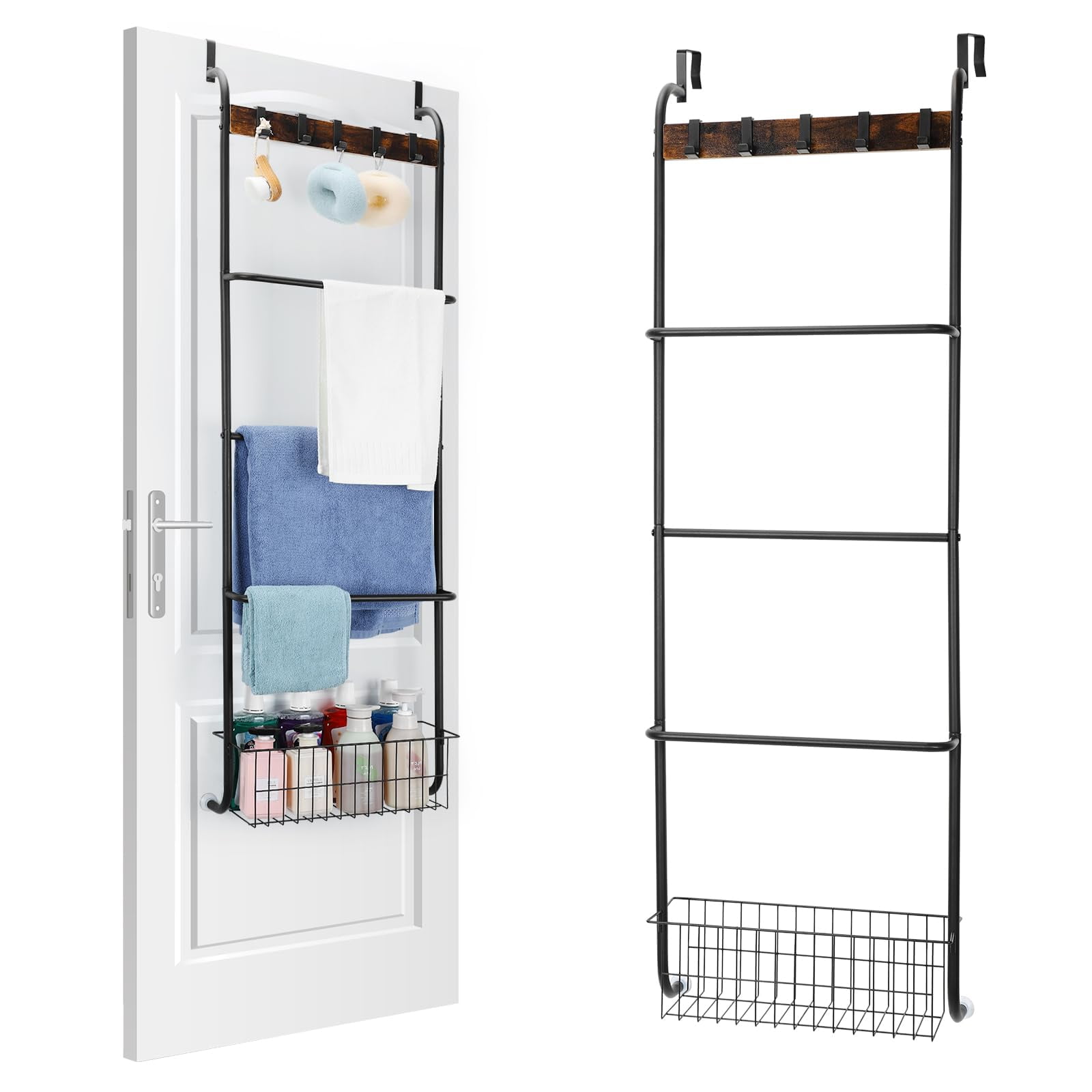 Over The Door Racks for Bathroom,5-Tier Door Holder with Hooks and ...