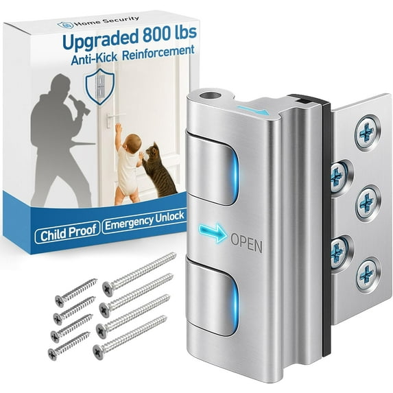 Door Reinforcement Lock, 800 lbs Anti-Kick -Proof for Inward-Swing ...