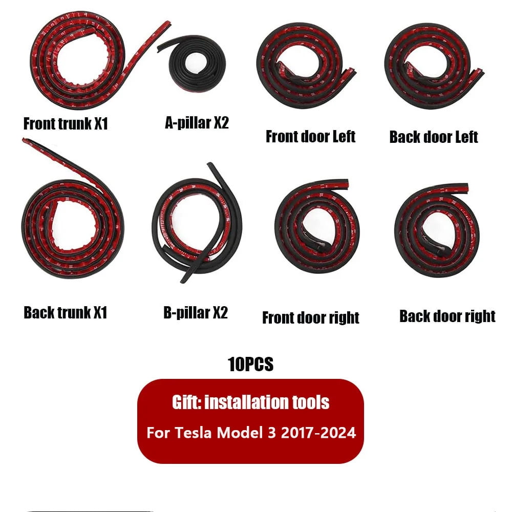 Door Seal Soundproof Kit for Tesla Model Y Model 3 2024 Rubber Weather ...