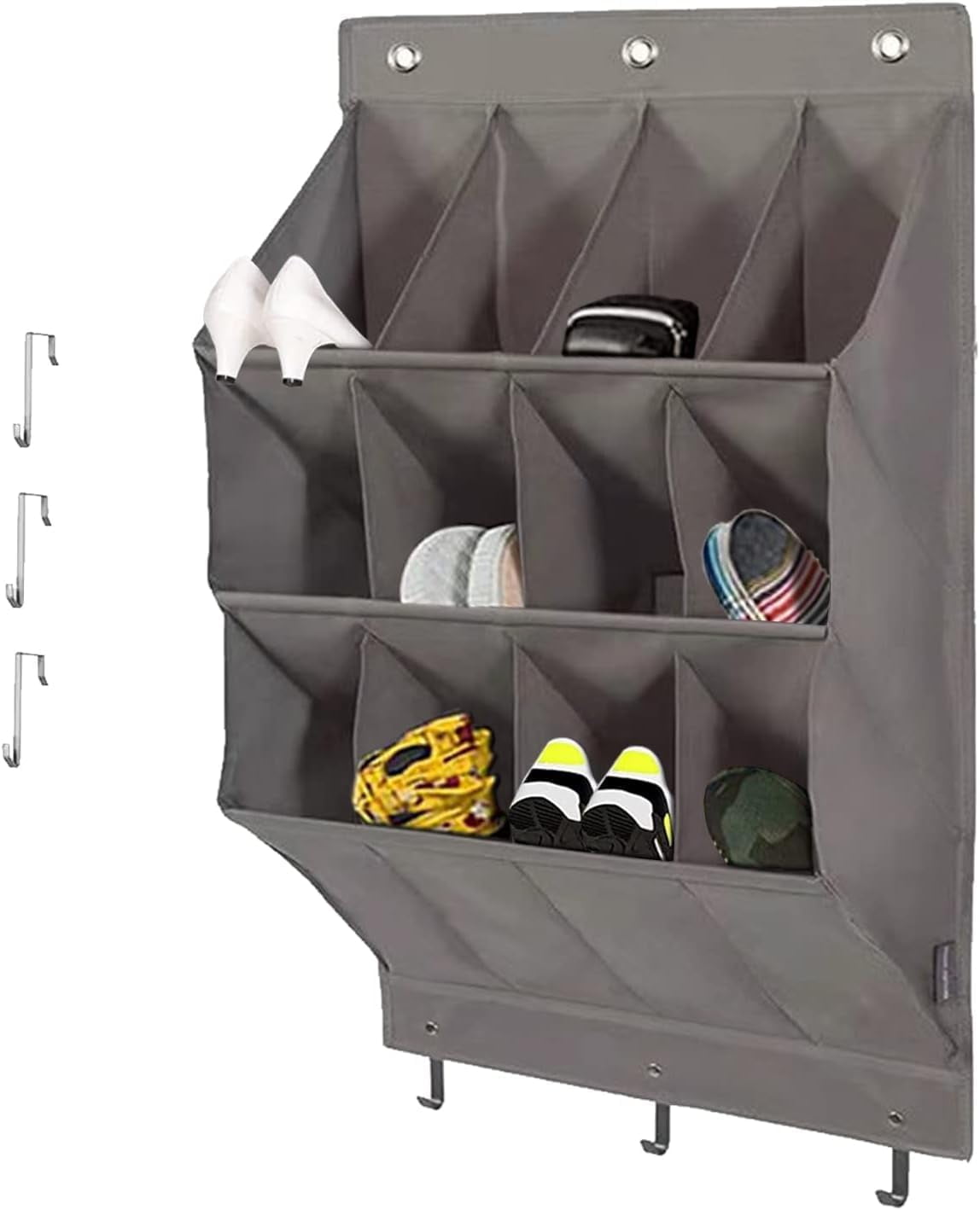 Over the Door Shoe Org , Grey 12 Pockets Hanging Shoe Storage Rack with ...