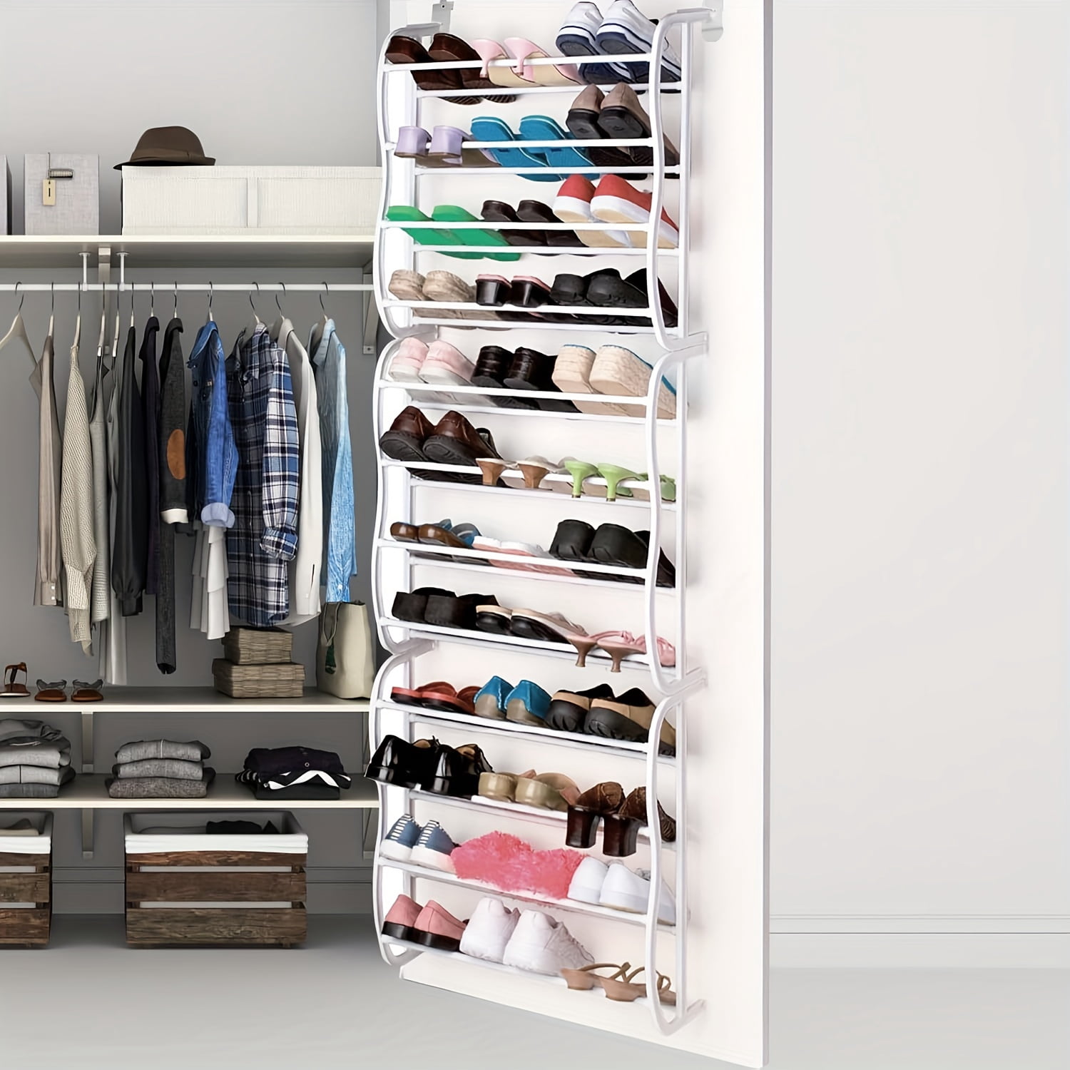 Over The Door Shoe Organizer, 12 Layers Adjustable Hanging Closet Shoe ...