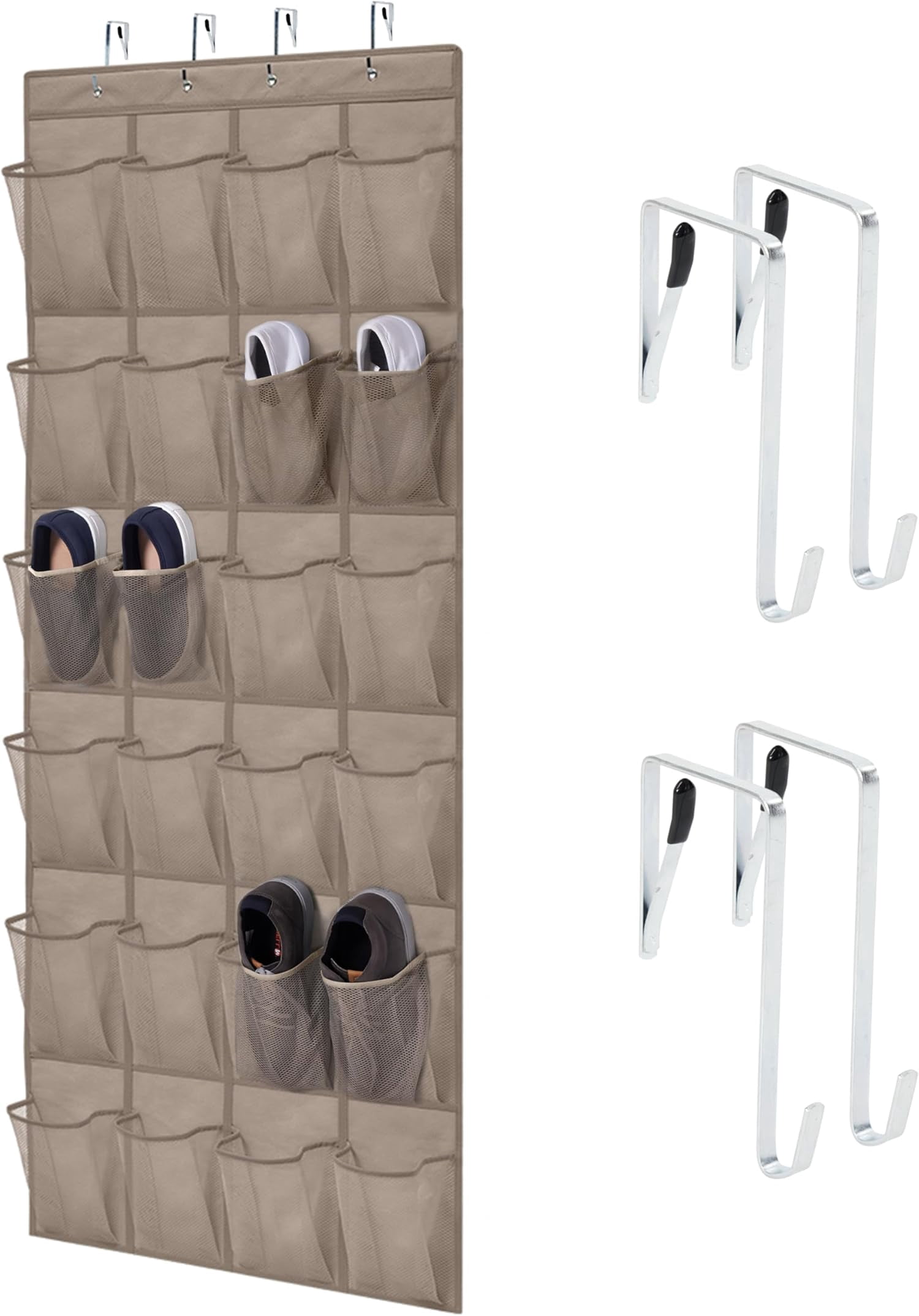 Over the Door Shoe Organizer, 24 Breathable Mesh Pockets, Closet Rack ...