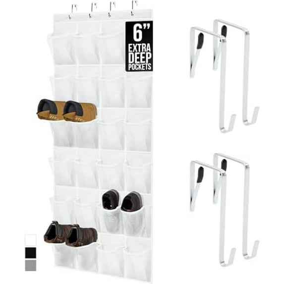 Over the Door Shoe Organizer, 24 Extra Large Breathable Mesh Pockets ...