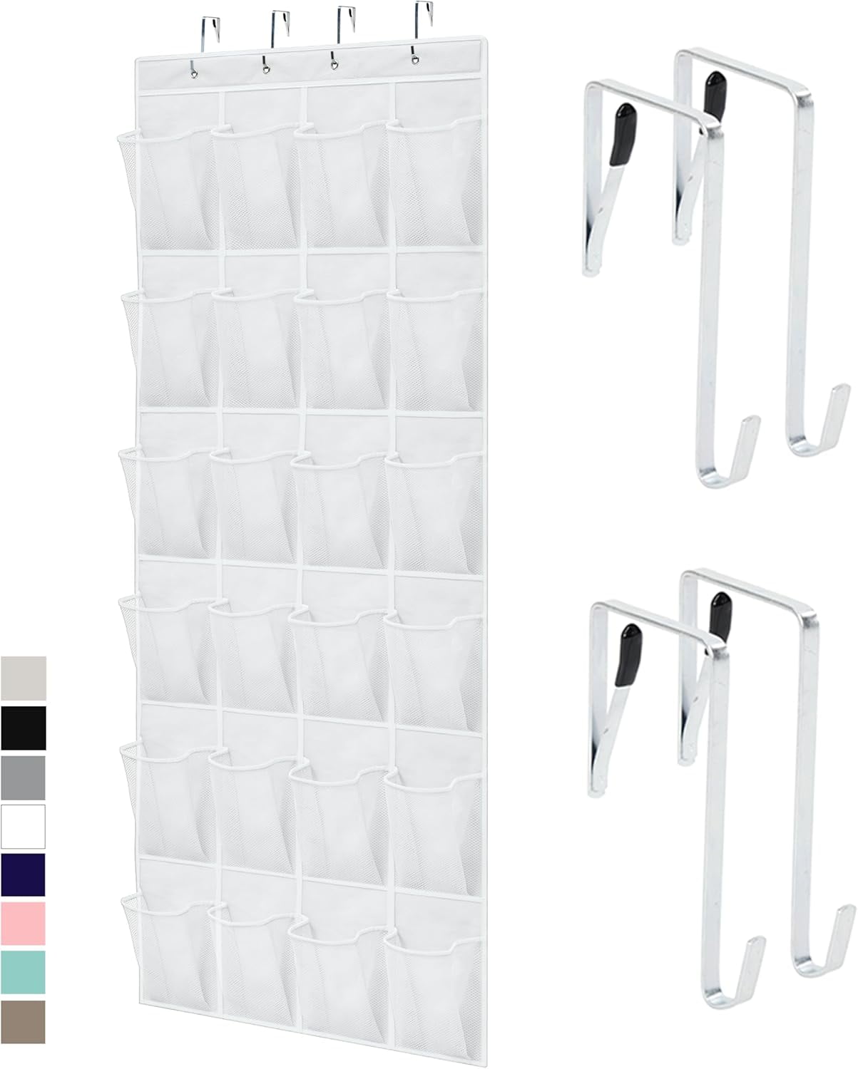 Over the Door Shoe Organizer, 24 Large Breathable Mesh Pockets, Space ...