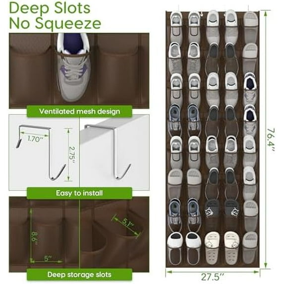 Over the Door Shoe Organizer with 40 Large Breathable Mesh Pockets, Space Saving Shoe Holder ...