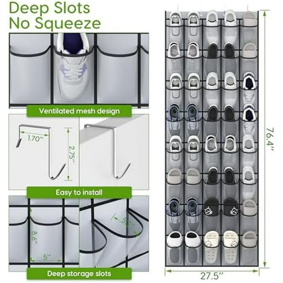 Over the Door Shoe Organizer with 40 Large Breathable Mesh Pockets ...