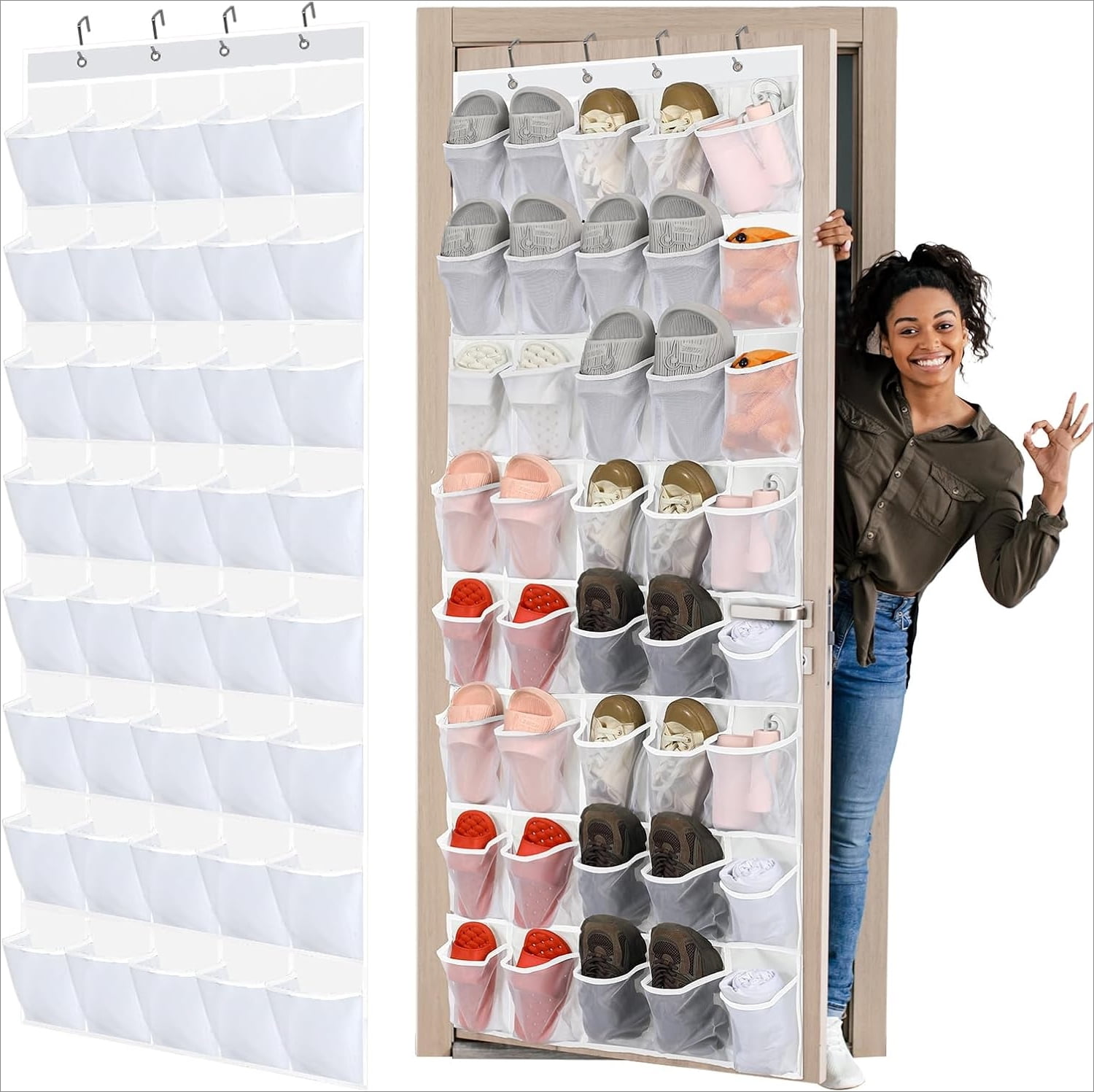Over the Door Shoe Organizer Large Mesh Pocket Hanging Shoe Rack for ...