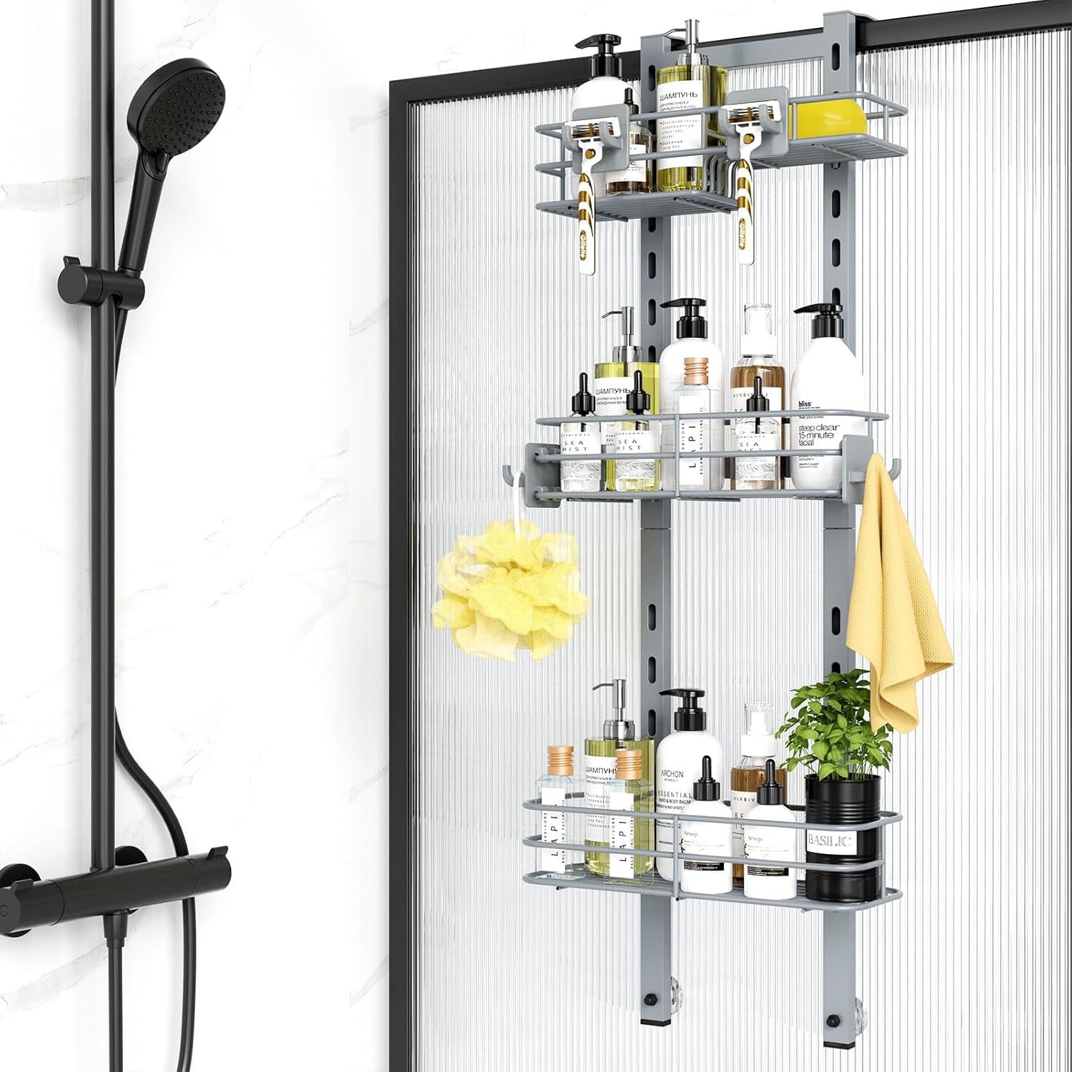 Over The Door Shower Caddy, 3-Tier Adjustable Hanging Shower Caddy with ...