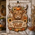 Door Sign Highland Cow Fall Welcome Wood Look Front Door Hanger for ...