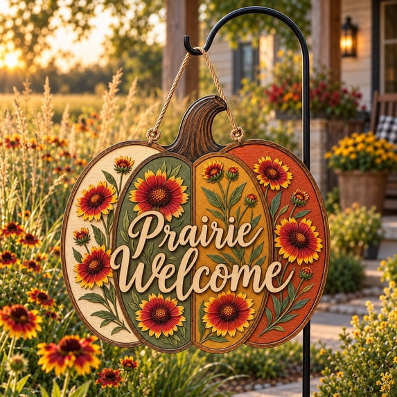 Door Sign with Pumpkin Blanket Flowers, Wooden Fall Welcome Hanging for ...