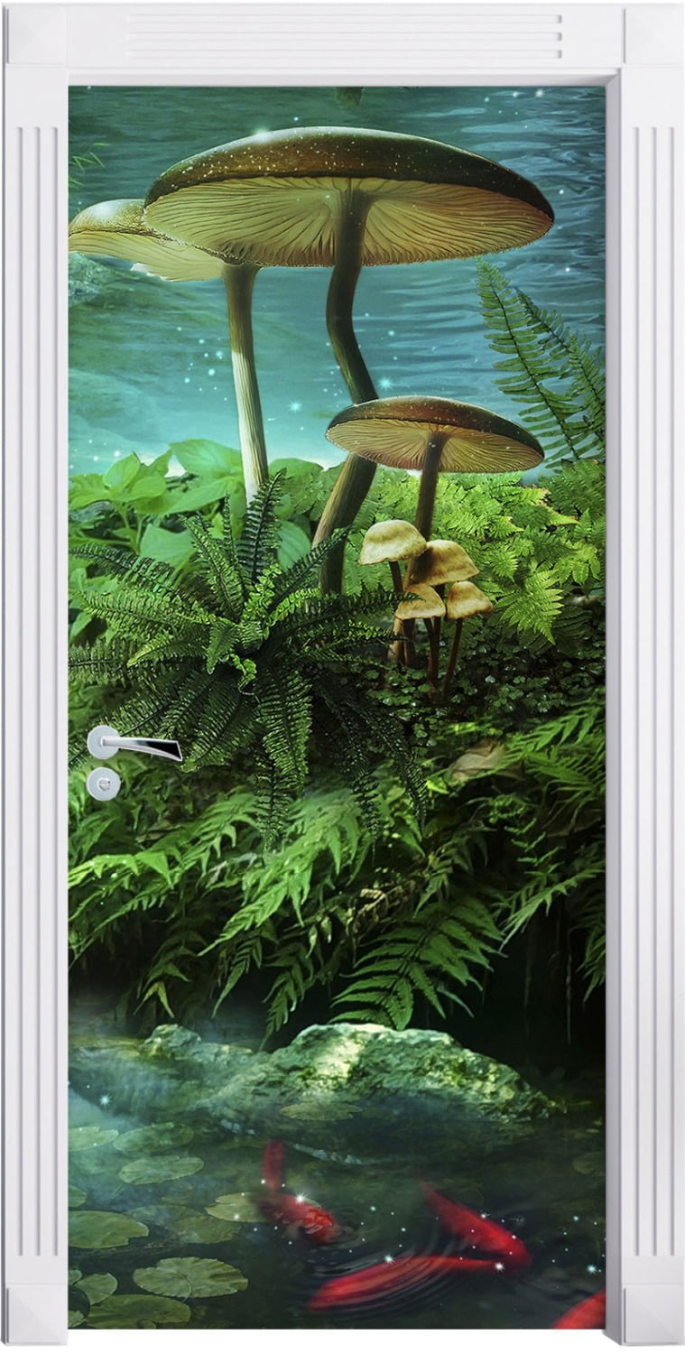 Door Sticker 3D Stereo Fantasy Fish Pond Photo Mural Wallpaper Vinyl ...