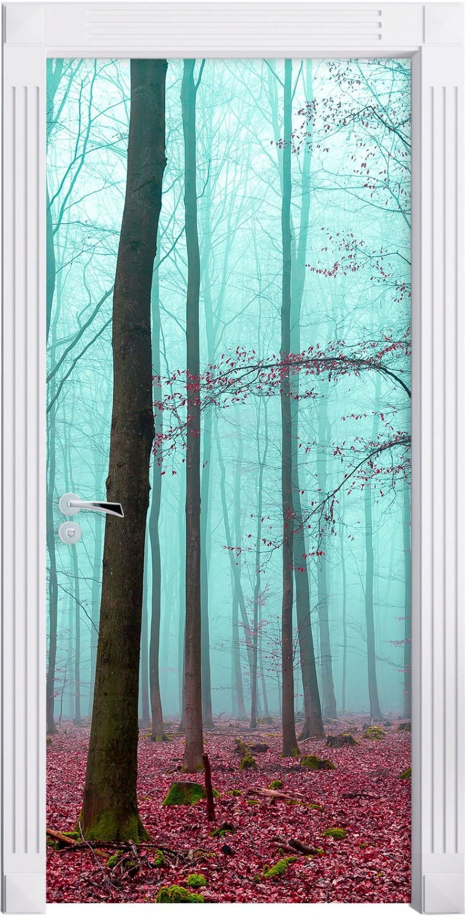 Door Sticker 3D Stereo Forest Fog Landscape Photo Mural Wallpaper Vinyl ...