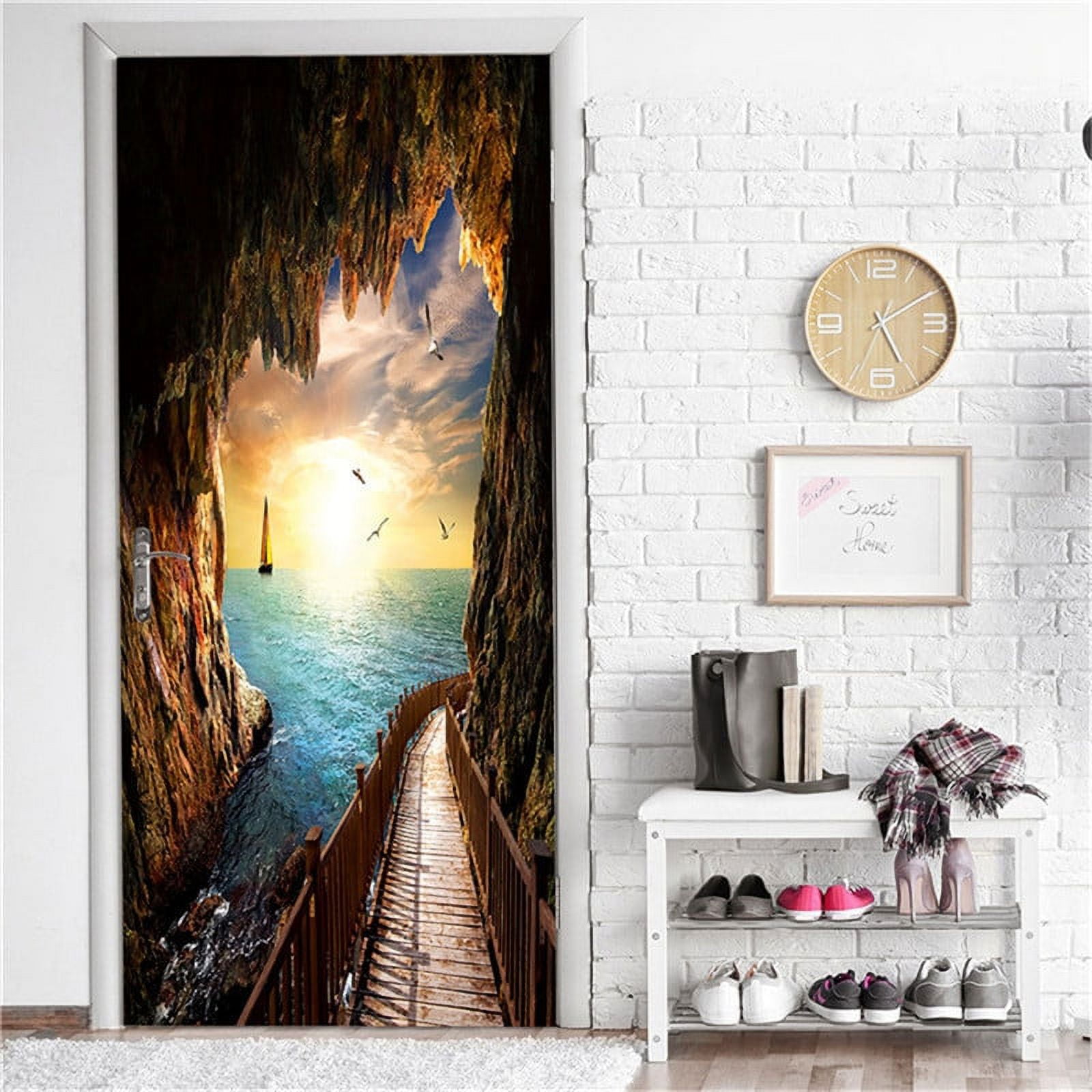 Door Sticker Nature Scenery Wallpaper 3D Doors Mural Home Decoration ...