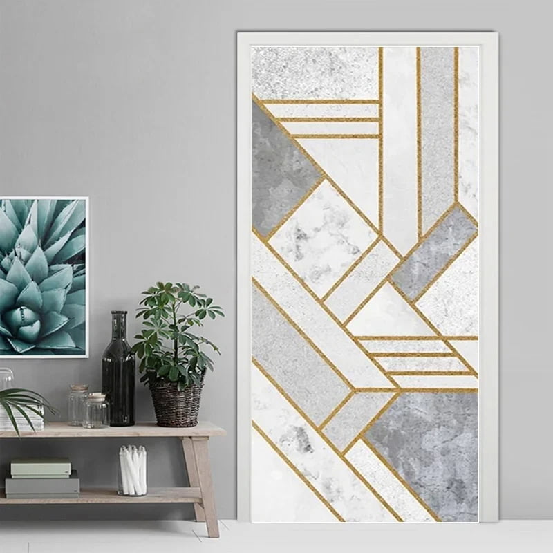 Door Sticker PVC Modern Geometric Pattern ration 3D Wallpaper Home ...