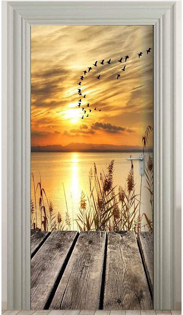 Door Sticker Self-adhesive Door Picture 3D Sunset Sunrise Scenery Photo ...
