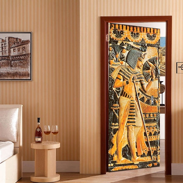 Door Sticker Waterproof Self-adhesive Mural Wallpaper Egyptian Pharaoh ...