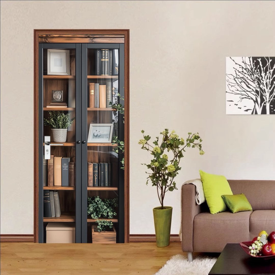Door Stickers Decals 3D Bookcase Murals Vinyl Peel and Stick Wallpaper ...