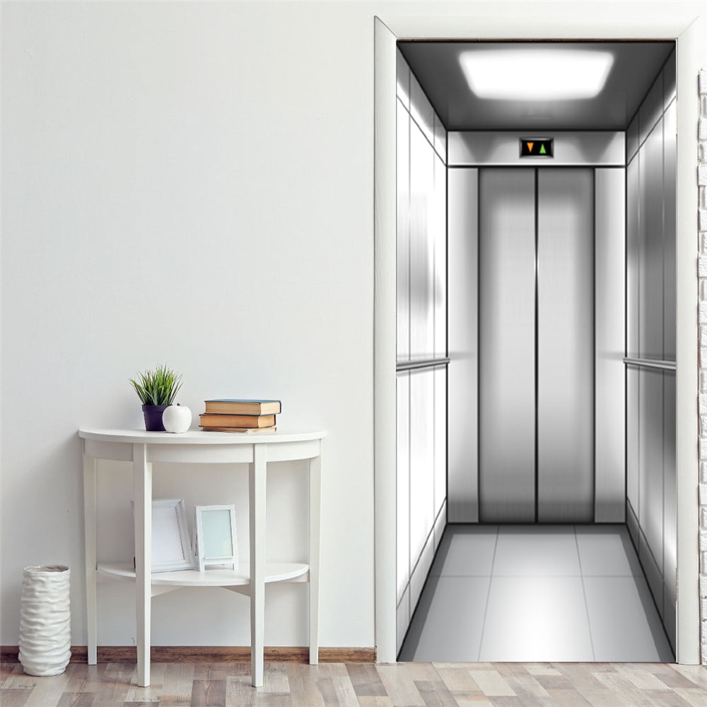 Door Stickers Elevator Door Sticker Gray Space Home Renovation 3D DIY ...