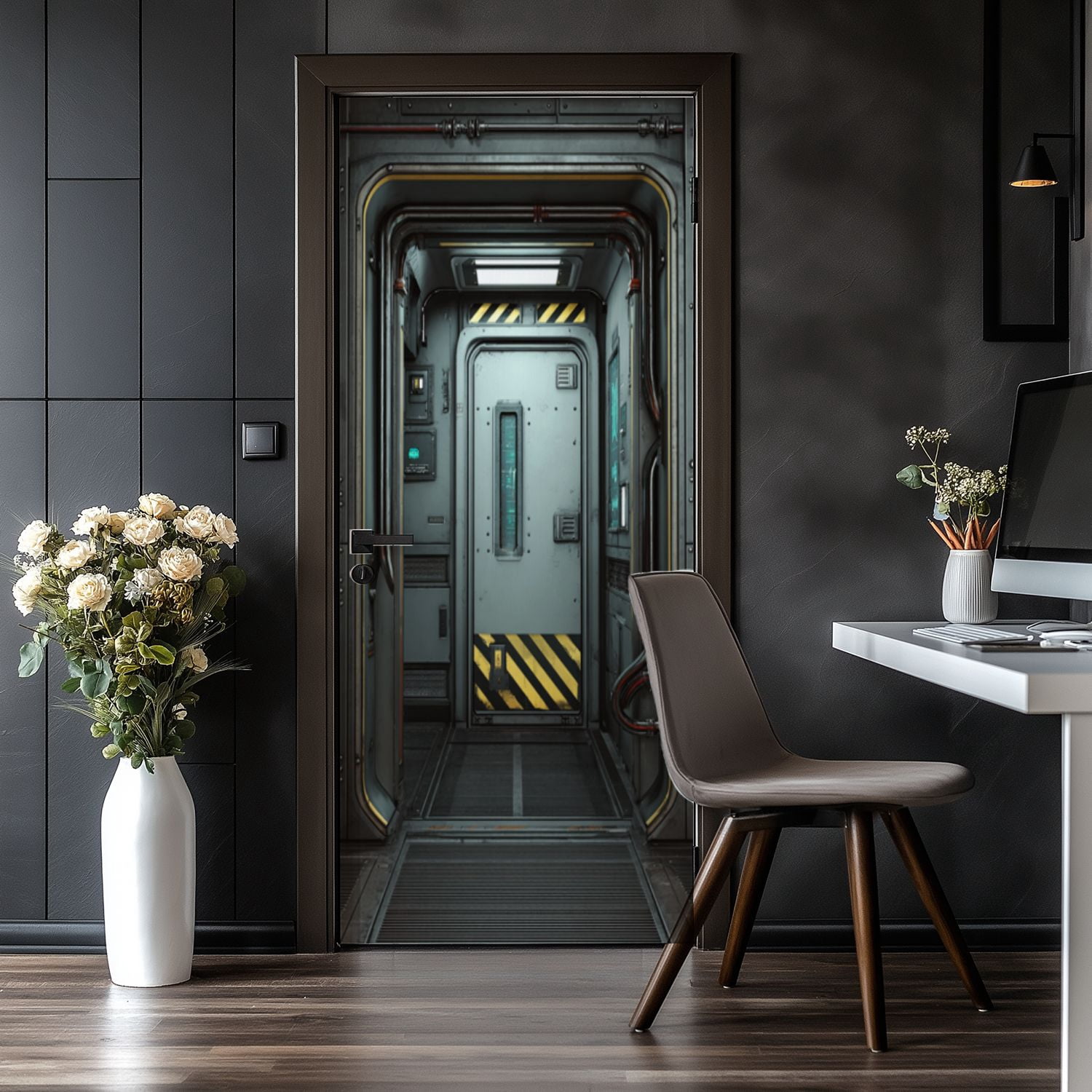Door Stickers Peel and Stick Door Mural Spaceship Corridor Metallic ...