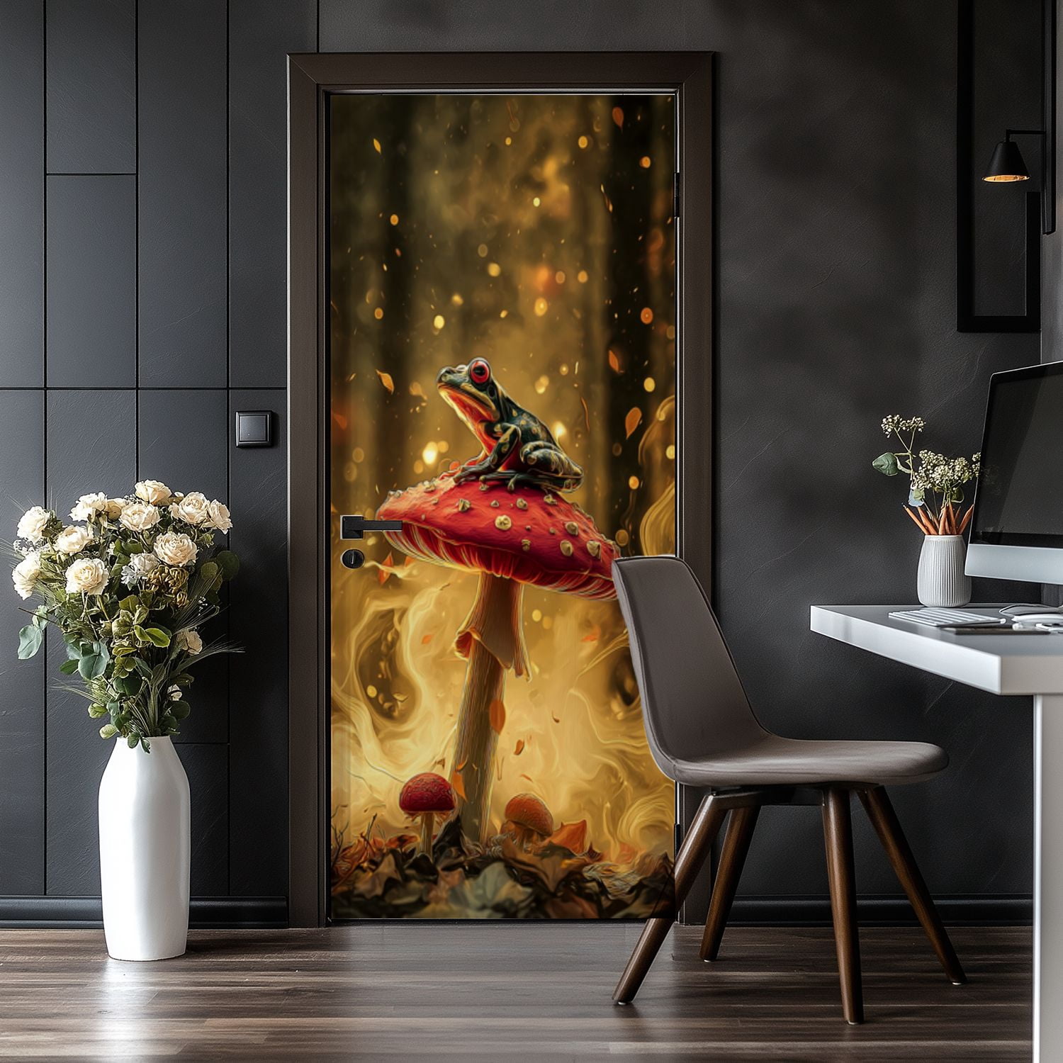 Door Stickers Peel and Stick Door Mural Vibrant Forest Art Frog Red ...