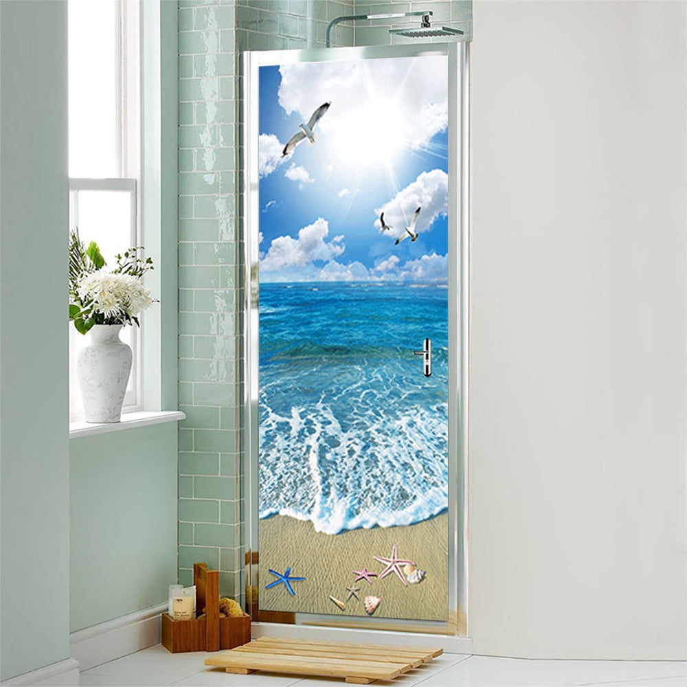 Door Stickers Peel and Stick Ocean Art Decals Door Murals Blue Beach 3D ...