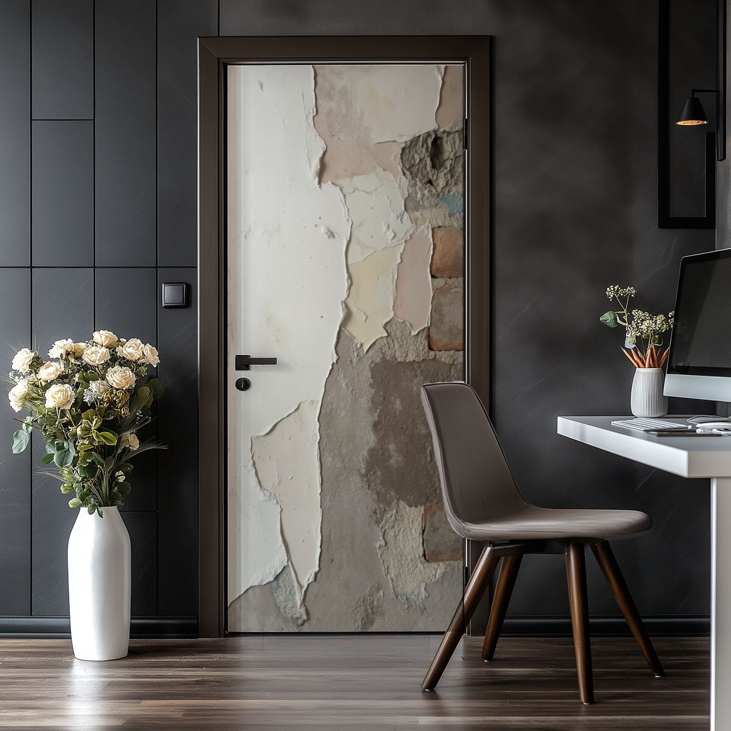 Door Stickers Peel and Stick Door Mural Peeling Paint Exposed Brick ...