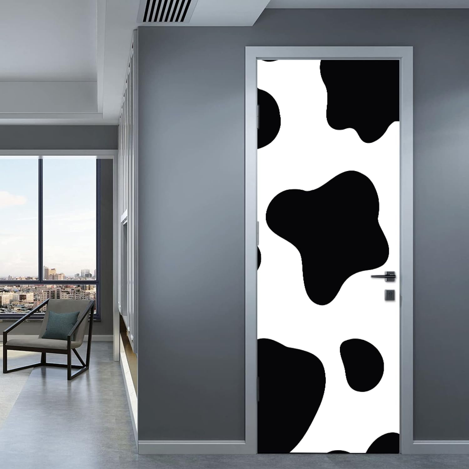 Door Stickers Self-Adhesive Mural Milk Cow Pattern Door Poster Decals Living Room Nursery ...