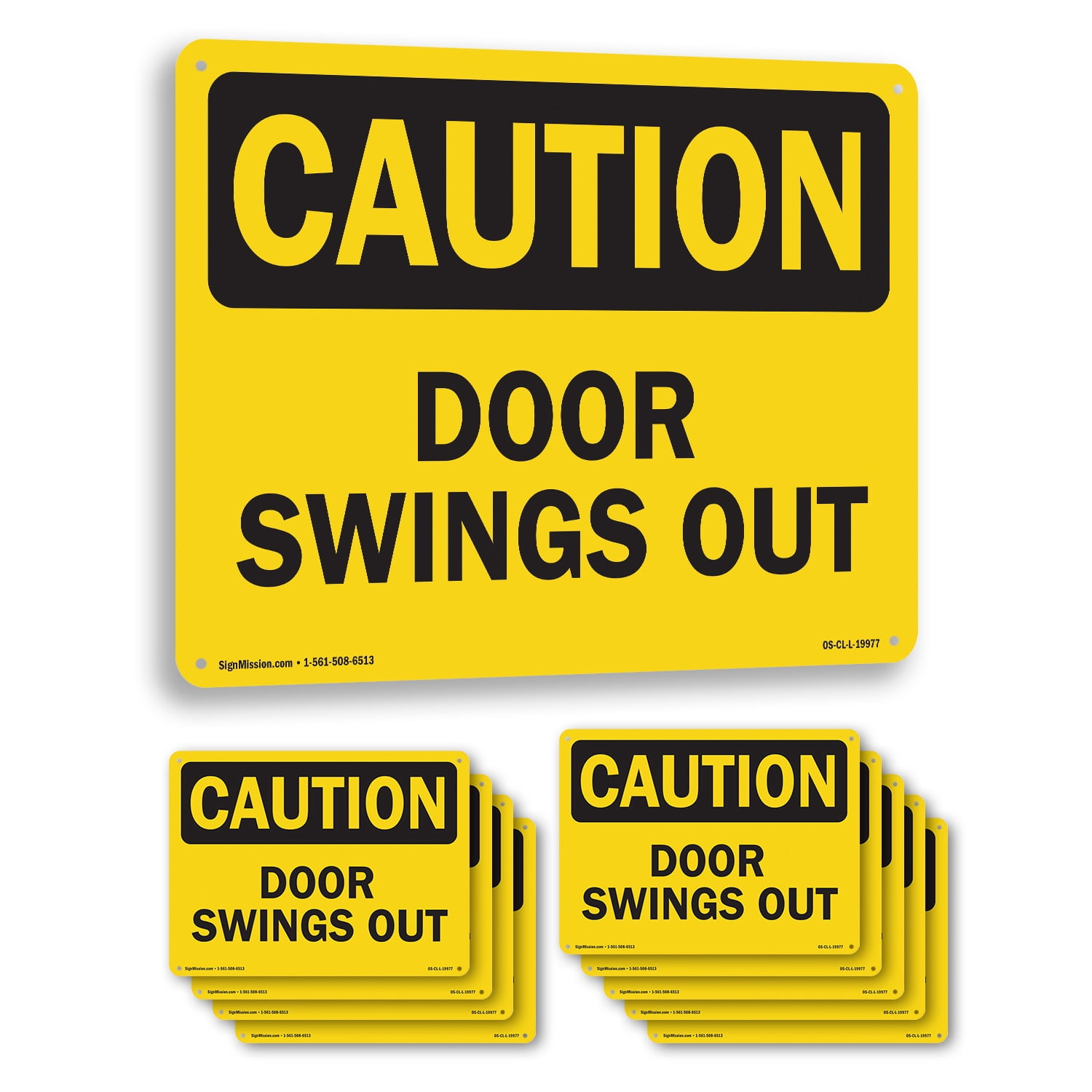 Door Swings Out OSHA Caution Rigid Plastic Sign 18 Inch x 12 Inch - 10 ...