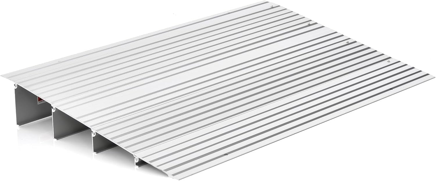 Door Threshold Ramp, 4" Rise Entry Ramp with Aluminum Frame & Non-Slip ...