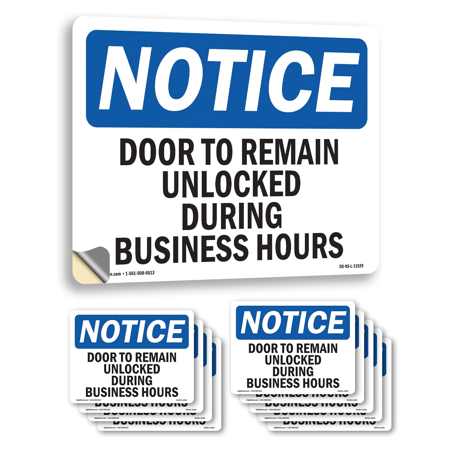 Door To Remain Unlocked During Business Hours OSHA Notice Vinyl Decal ...