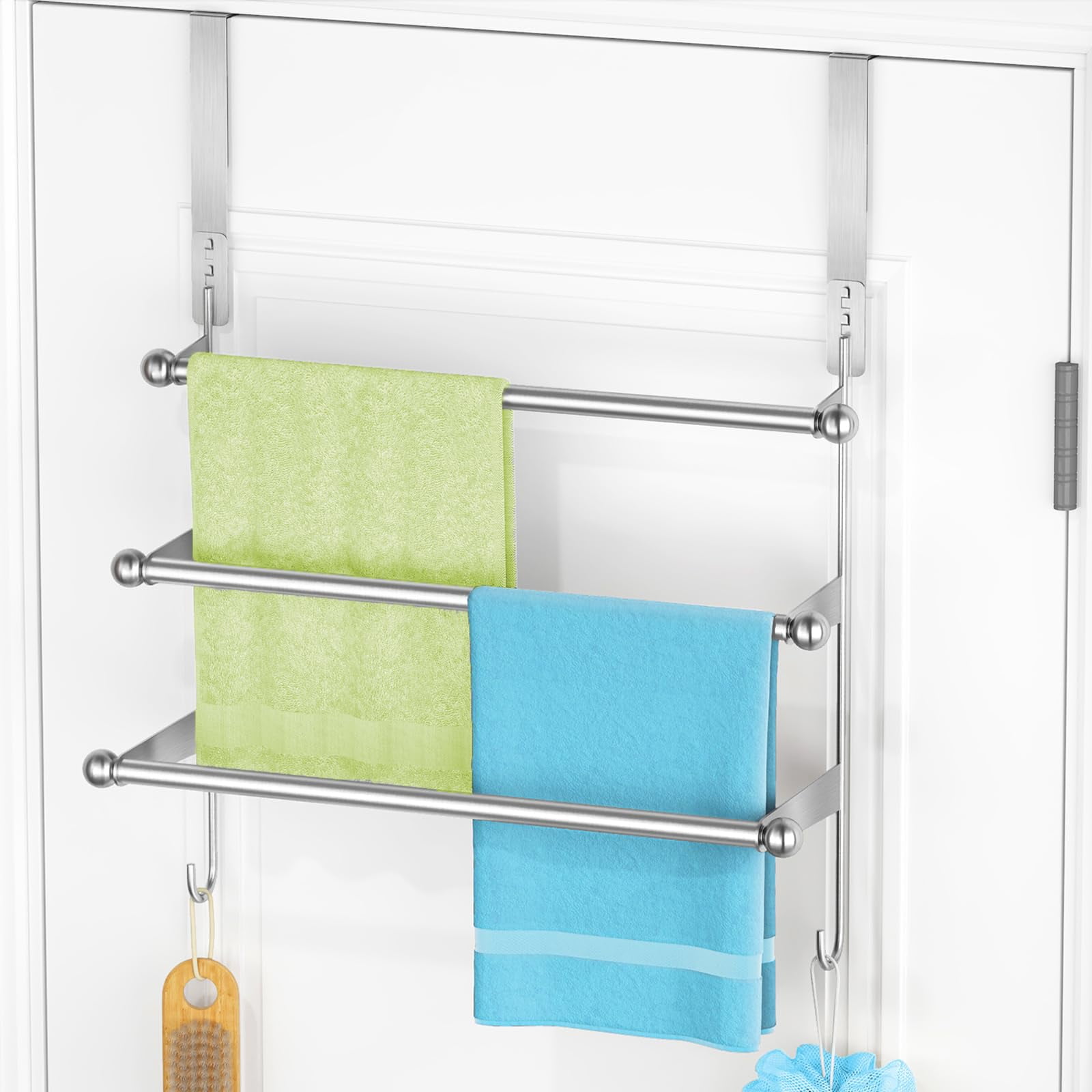 Over The Door Towel Rack,304 Stainless Steel Towel Rack with 2 Hooks, 3 ...