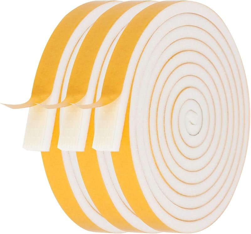 Door Weather Stripping-3 Rolls, 1/2 Inch Wide X 1/2 Inch Thick Total 20 Feet Long, Adhesive Foam ...