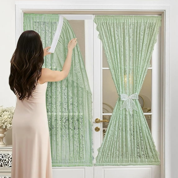 Door Window Curtains Set of 2, No Drill Adhesive for Glass, Light ...