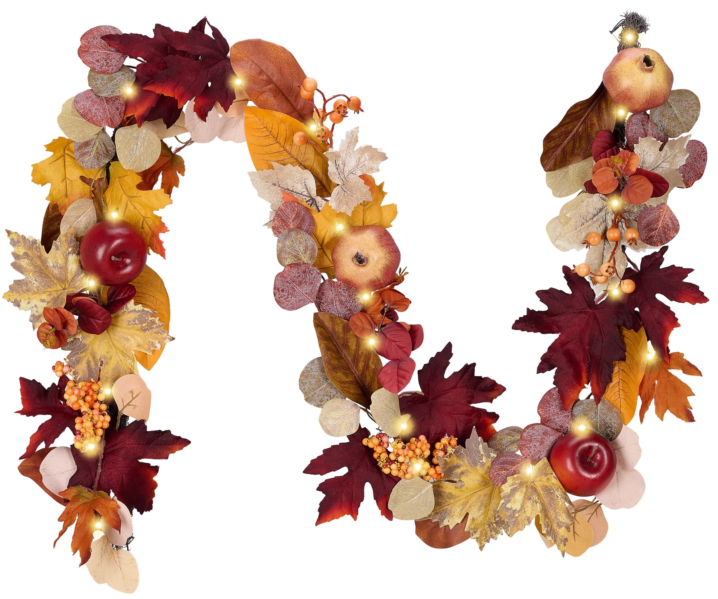 Door Wreath 6Ft Pre-Lit Fall Garland Lighted Harvest Garland With Red ...