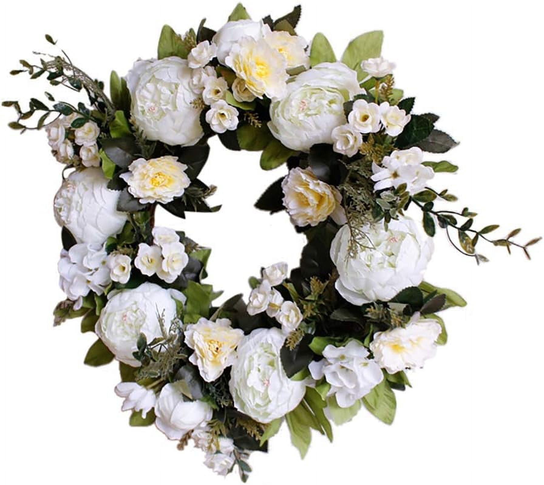 Door Wreaths, 16 Inch Rose Hydrangea Berries Green Leaves Wreath ...