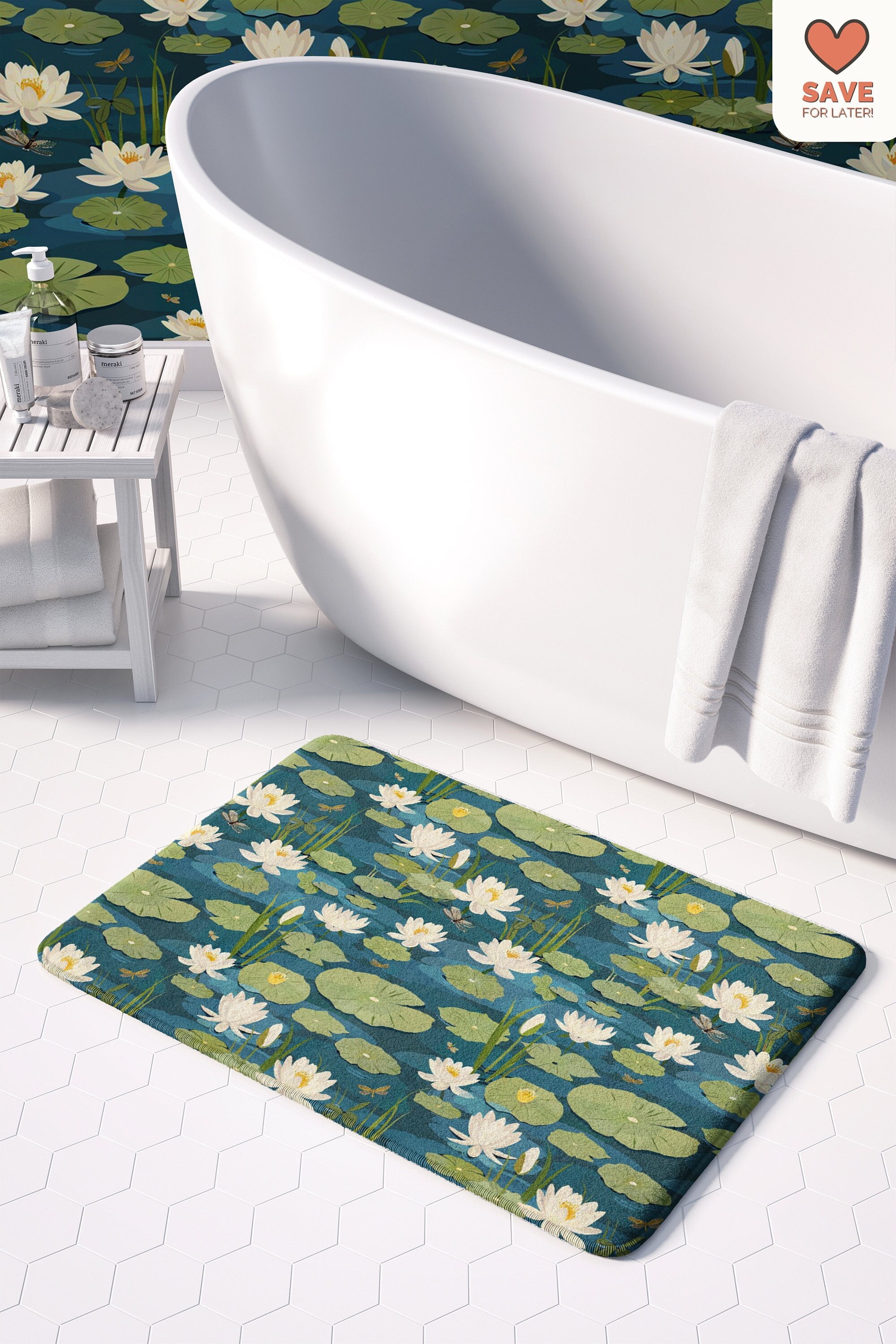 Door mat,Water Lily Bath Mat: Zen Bathroom Decor, Nature-Inspired Pond ...