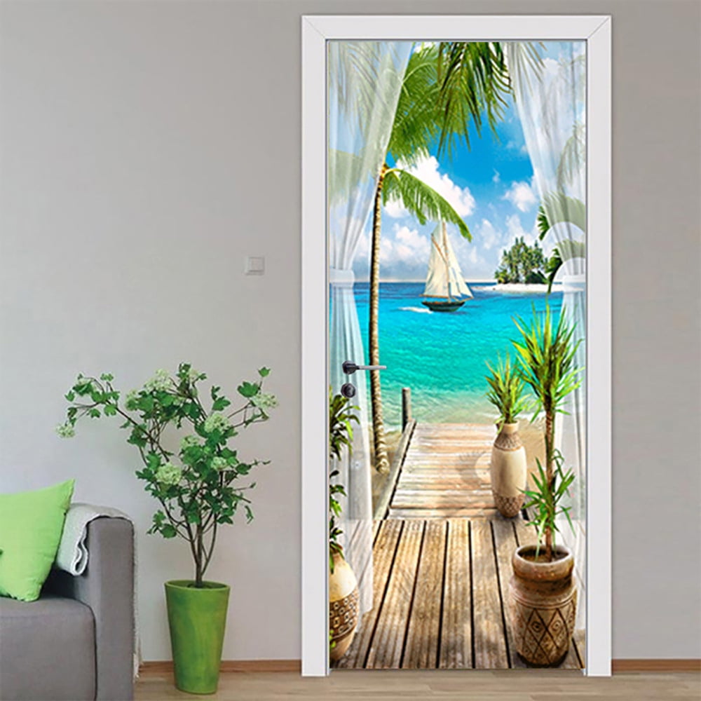Door murals Peel and Stick Door Mural Beach Sticker for Interior Doors ...