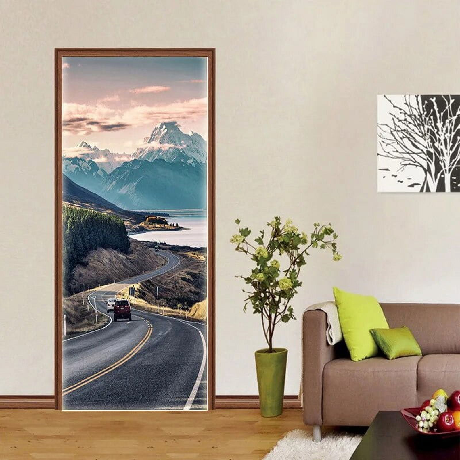 Door sticker Natural scenery self-adhesive door wallpaper Mountain view ...