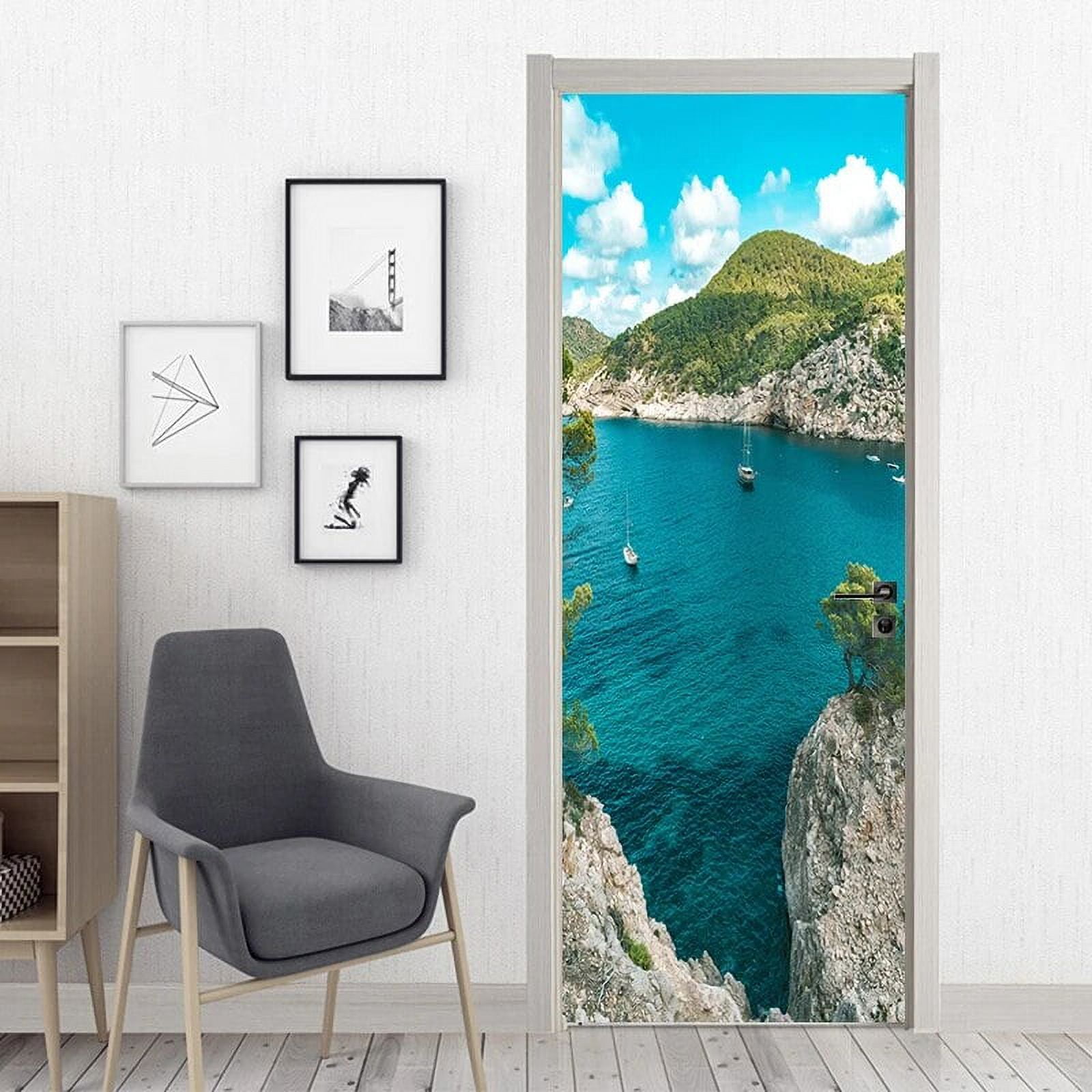 Door sticker Natural scenery self-adhesive door wallpaper Mountain view ...