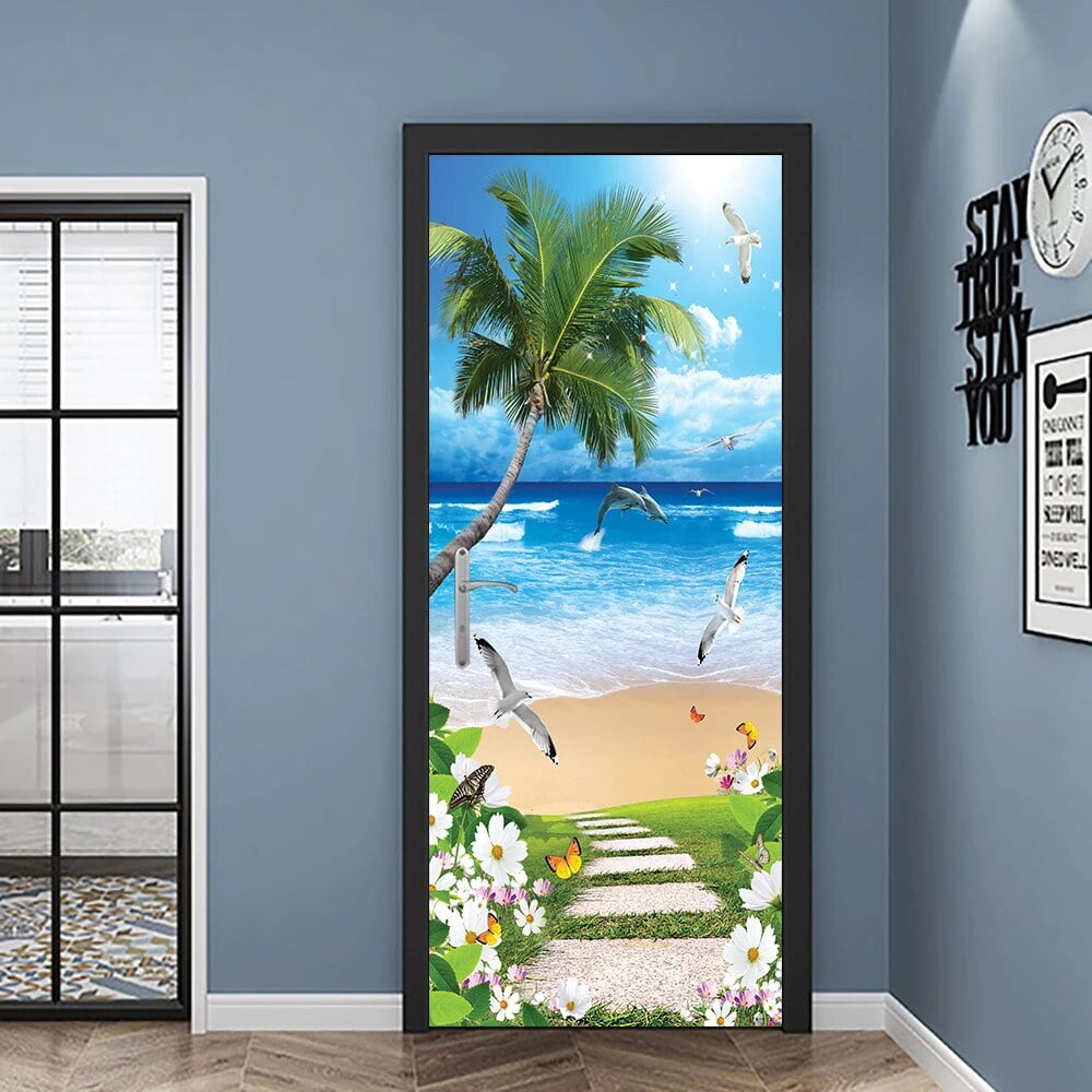 Door stickers Vinyl PVC waterproof self-adhesive Pastoral style Dawn ...