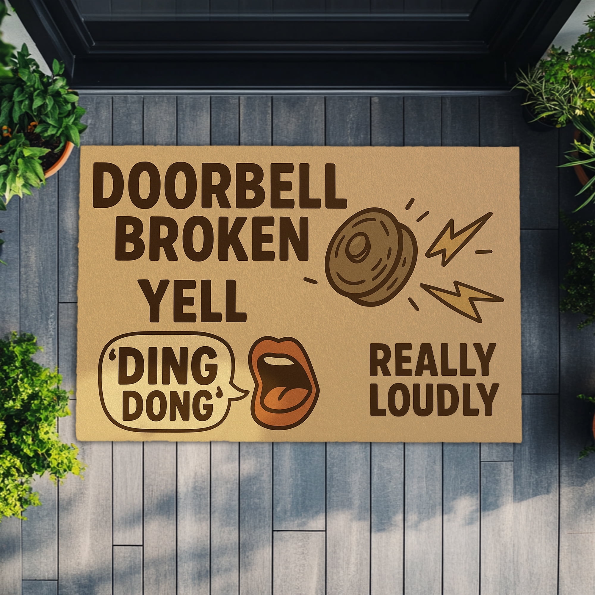 Doorbell Broken Welcome Mat – Hilarious Yell Ding Dong Doormat – Unique ...