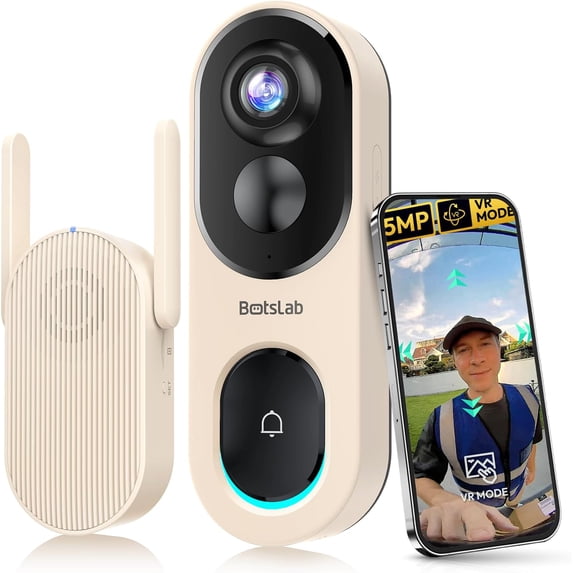 Doorbell Camera Wireless, 5MP Video Doorbell, 180°Panoramic View, No ...