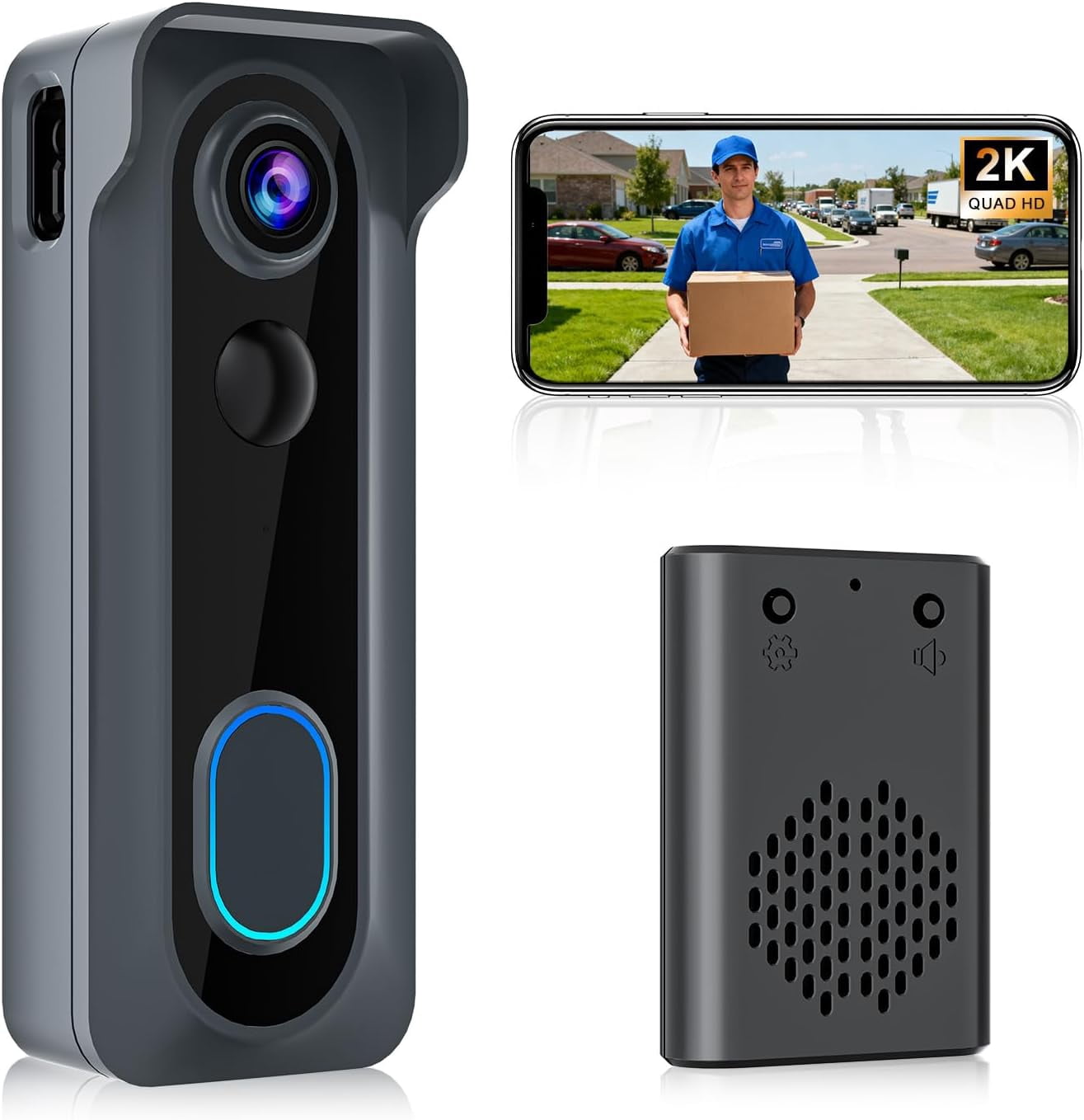 Doorbell Camera Wireless with Chime -2K HD Video AI Motion Detection ...