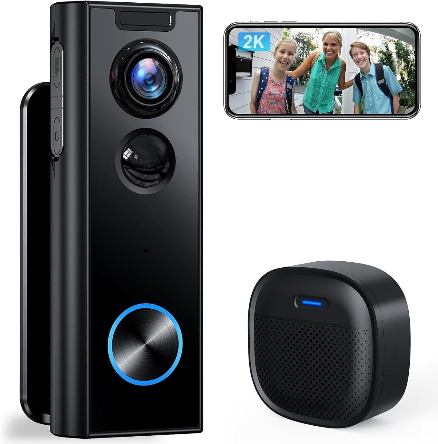 Doorbell Camera Wireless No Subscription, 2K Video Doorbell with Chime ...