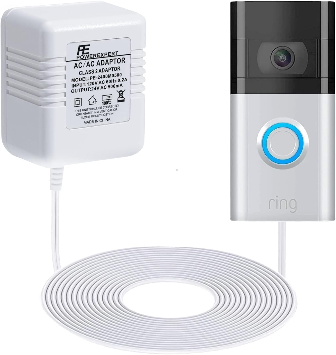 Doorbell Transformer 24V Adapter for Video Doorbell, 16.4ft Long C Wire ...