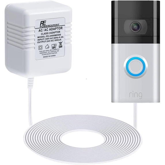 Doorbell Transformer 24V Adapter for Video Doorbell, 16.4ft Long C Wire ...